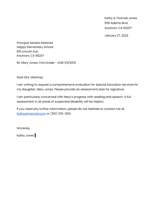 Request IEP Assessment Template