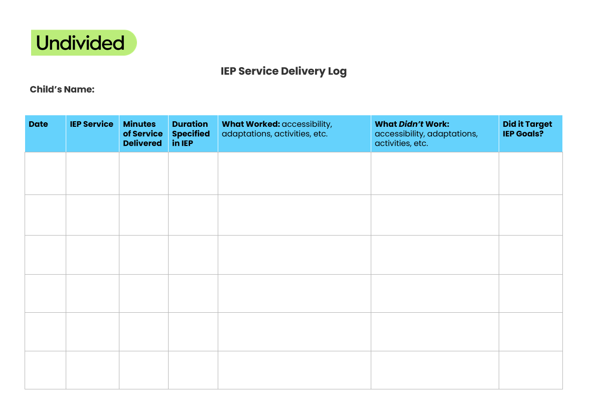 Track IEP Services with This Printable Template