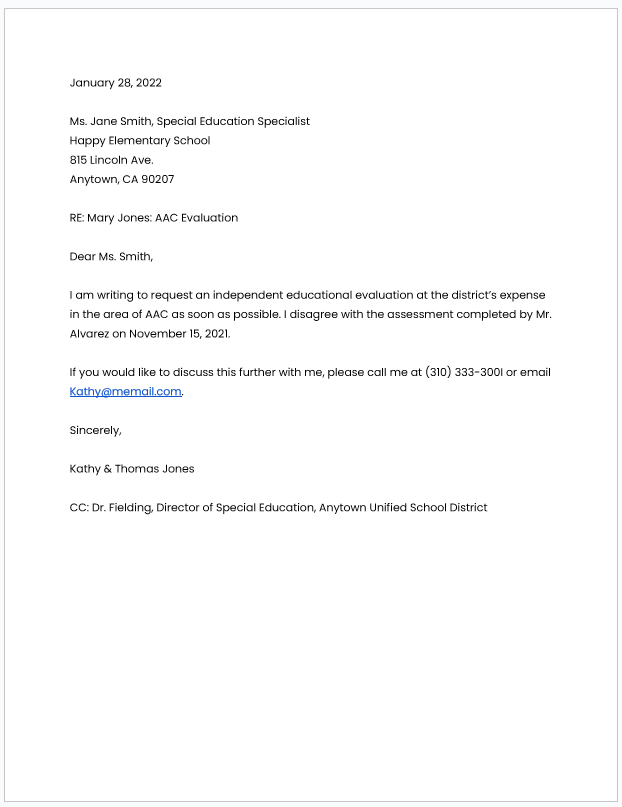 Request an Independent Education Evaluation Template