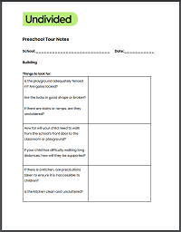 Tour Preschool Placement Checklist