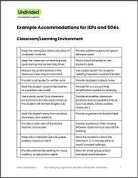 504 and IEP Accommodations List Printable