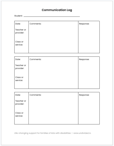 Free Printable Communication Log for School